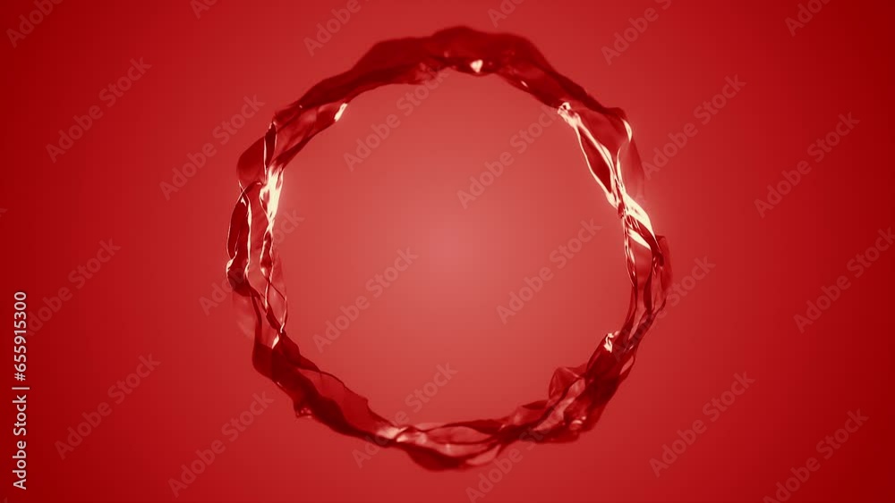 Ring Of Red Liquid Flowing Background Loop/ 4k animation of an abstract ...