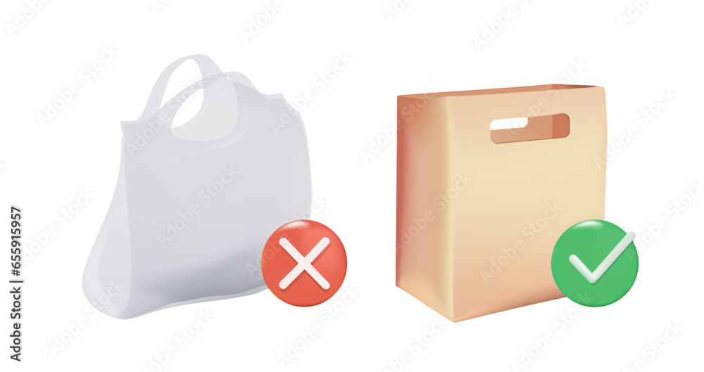 3D Pollution problem concept. Say no to plastic bags, bring your own ...