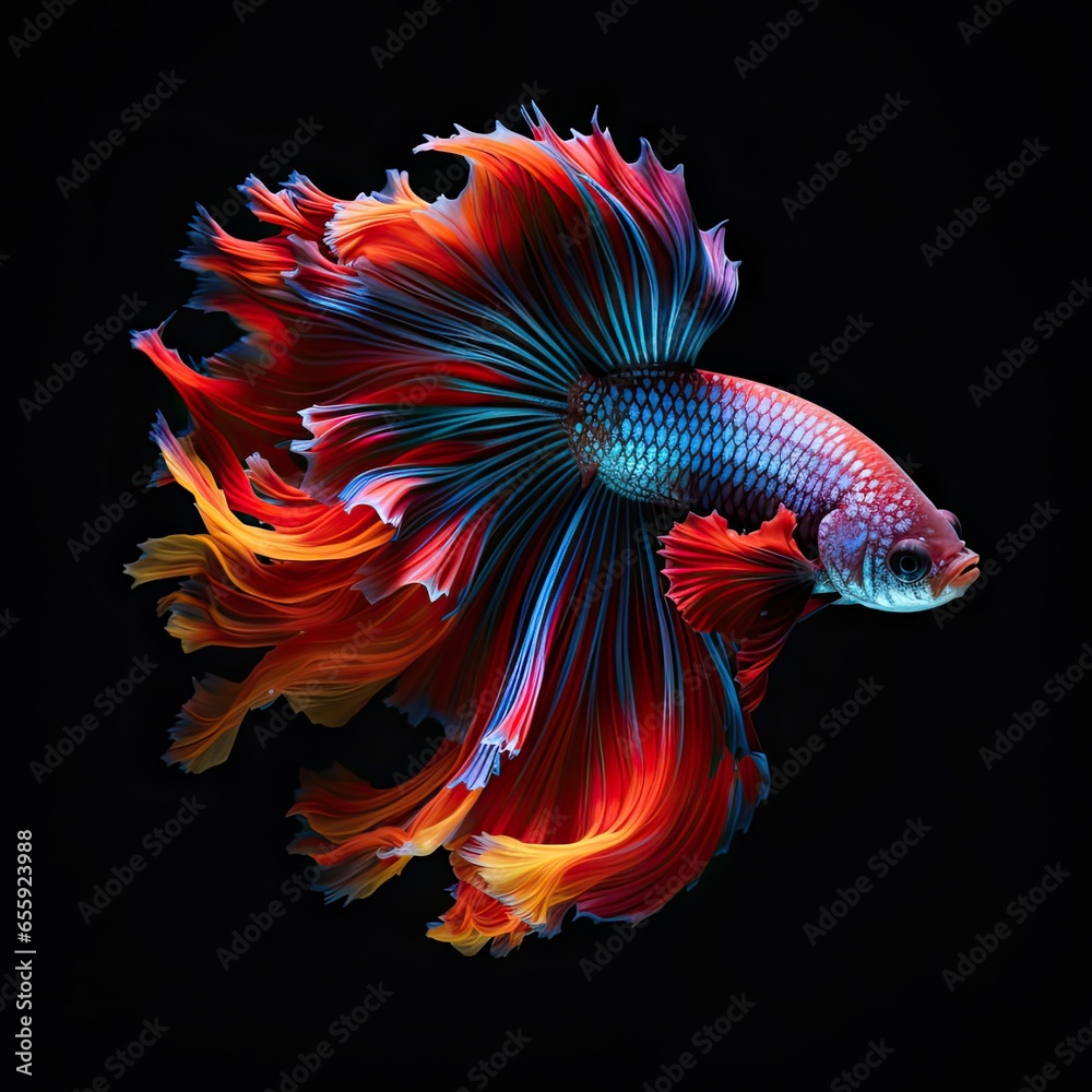 Colorful fighting fish have beautiful tails and fins. AI generated ...