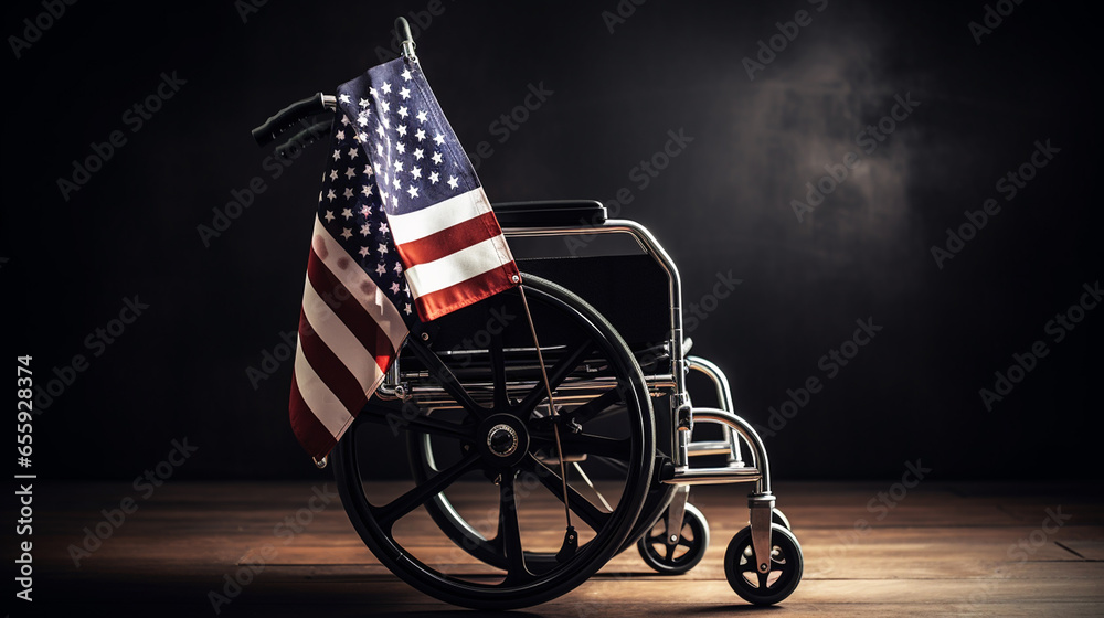 wheelchair with USA flag Stock Photo | Adobe Stock