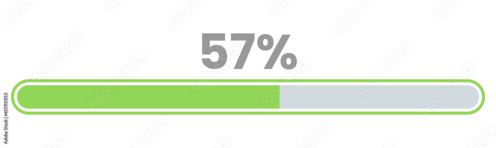 57% Loading. 57% progress bar Infographics vector, 57 Percentage ready ...