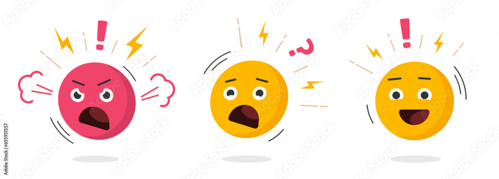 Happy excited wow emotion icon flat cartoon graphic, fear scared ...