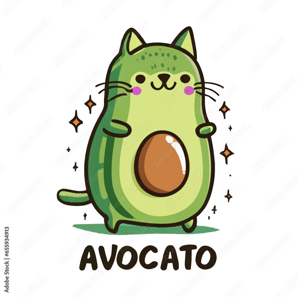 Avocato - fun cartoon cat avocado t-shirt Design Stock Illustration ...
