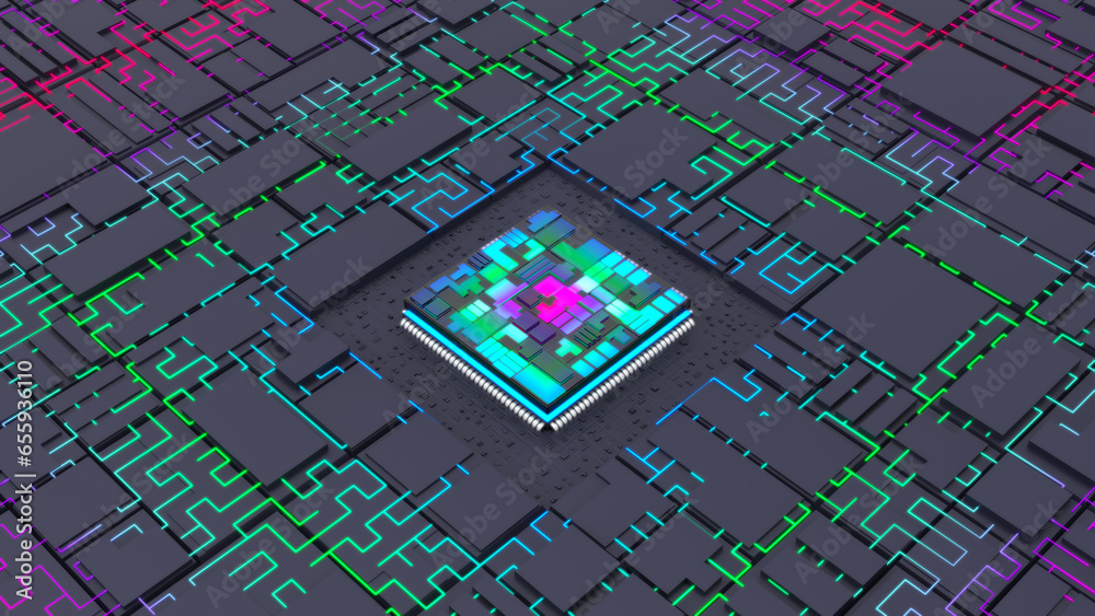 Colorful Cyber Glowing Artificial intelligence chipset processor and ...