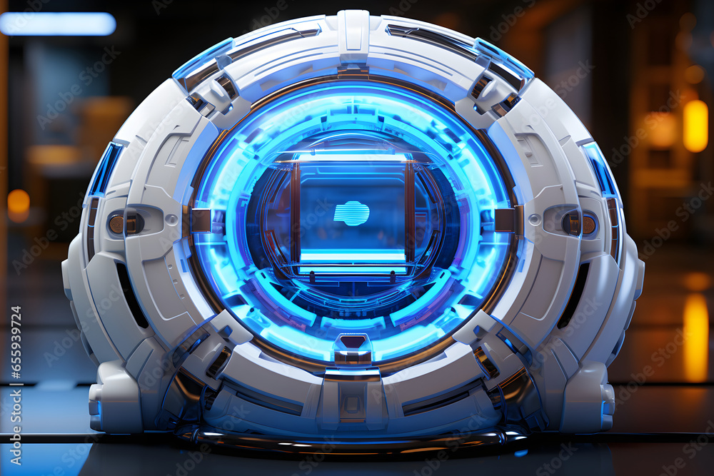 Futuristic time machine with blinking lights and a sleek design. Stock ...