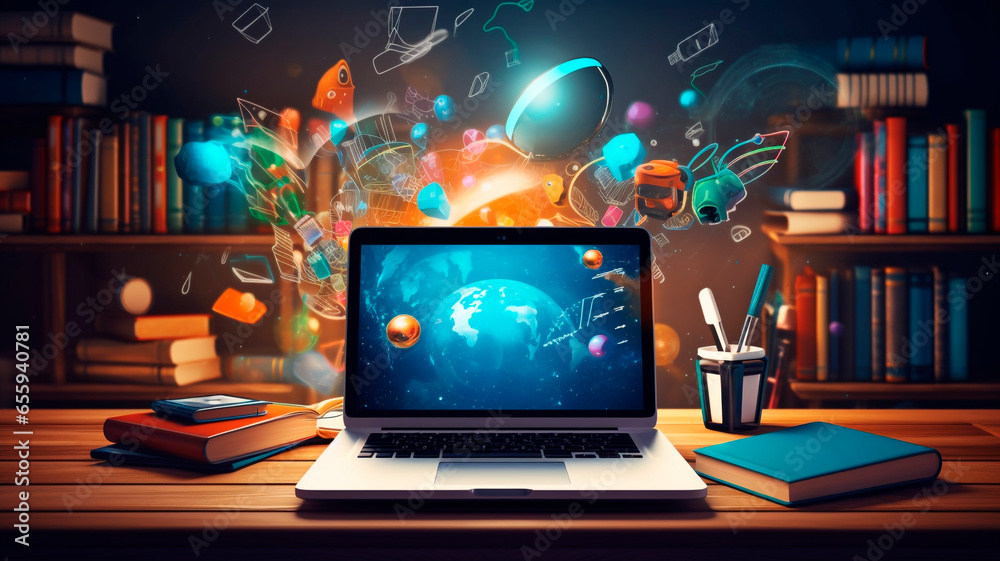 image of online education system in the modern world, new technologies ...