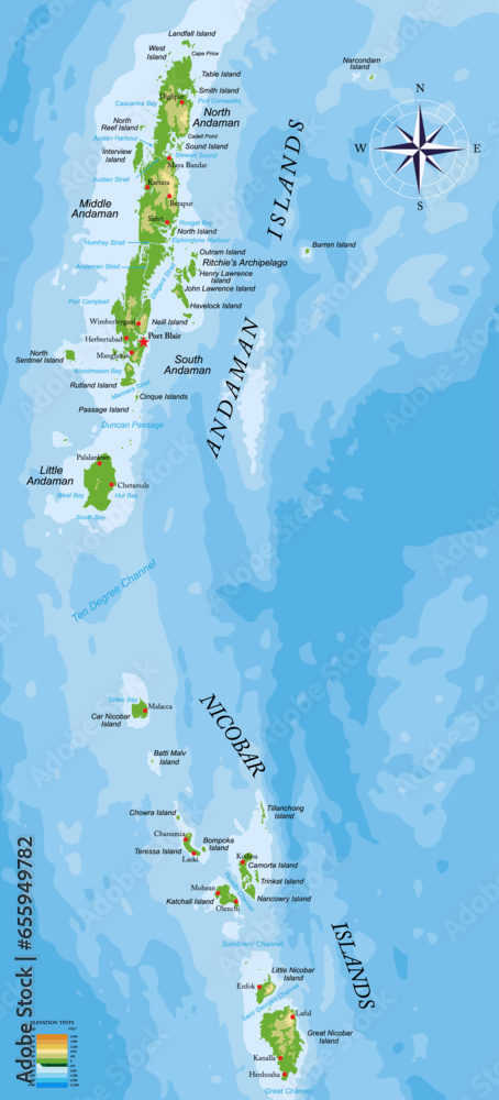 Andaman and Nicobar islands highly detailed physical map Stock Vector ...