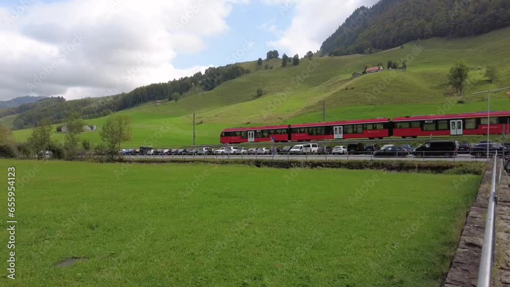 Wassernauen, Switzerland - 30. September 2023: The red train of ...