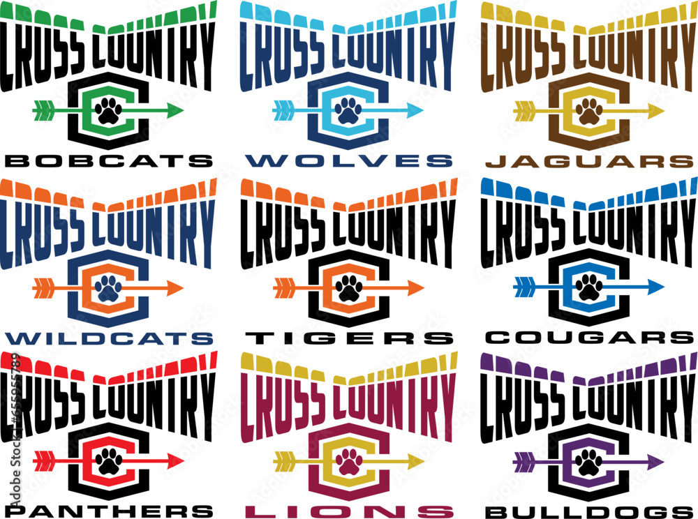 collection of cross country team designs with paw print and assorted ...