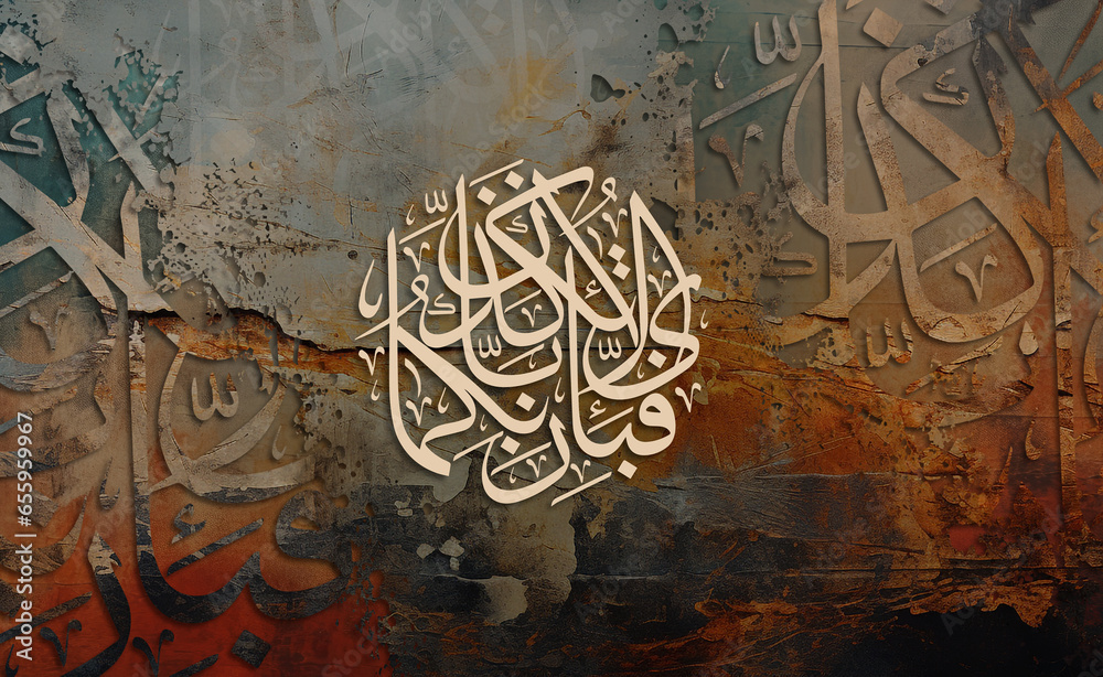 Calligraphy. A painting drawn of multi colors and letters.it translates ...