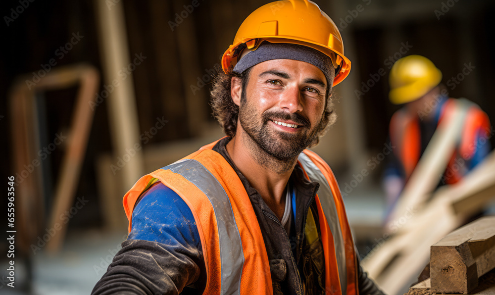 portrait of Construction Laborer, who Perform tasks involving physical ...
