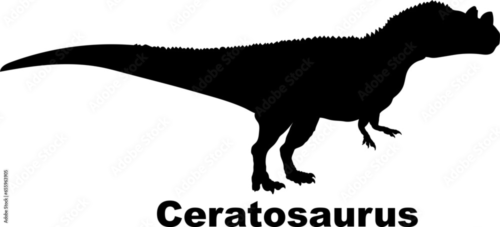 Ceratosaurus Dinosaur Silhouette. Dinosaur name breeds SVG Types of ...