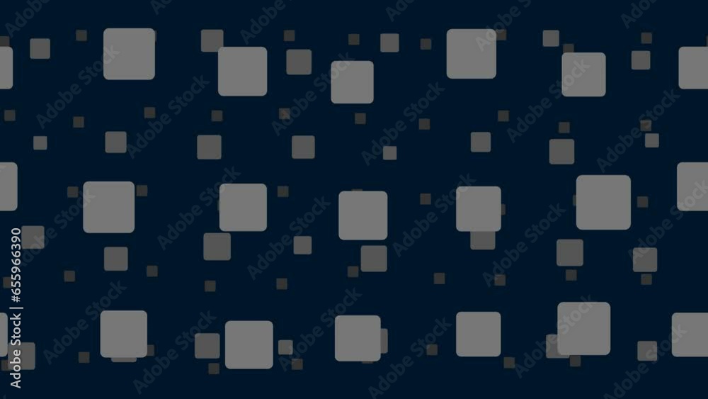 Rounded square symbols float horizontally from left to right. Parallax fly effect. Floating ...