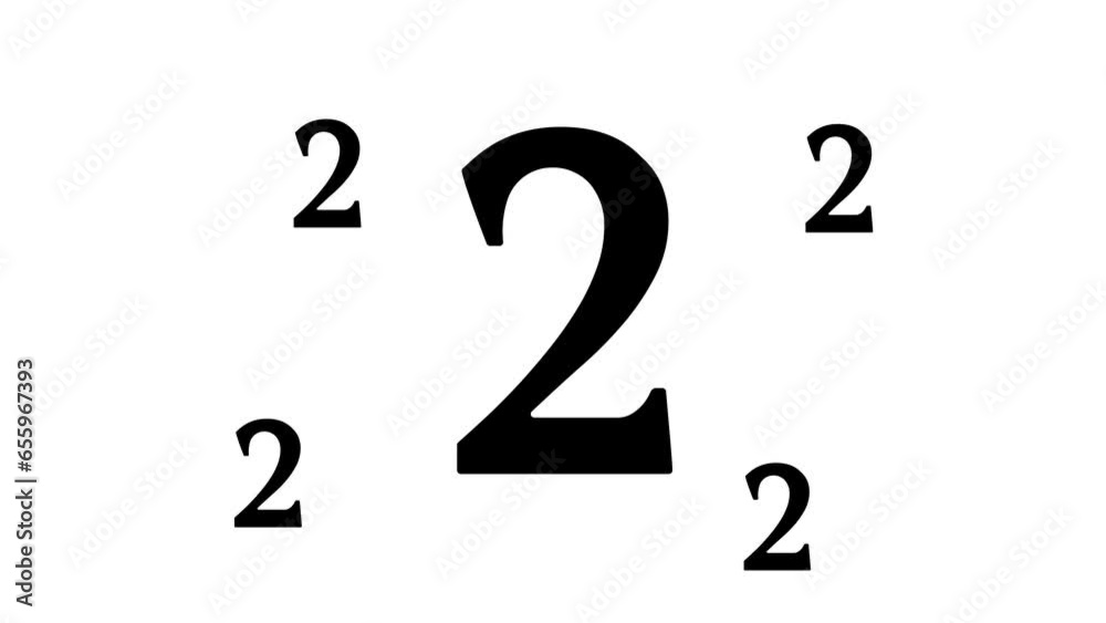 Zoom in and out animation the number two symbol. Large black symbol in ...