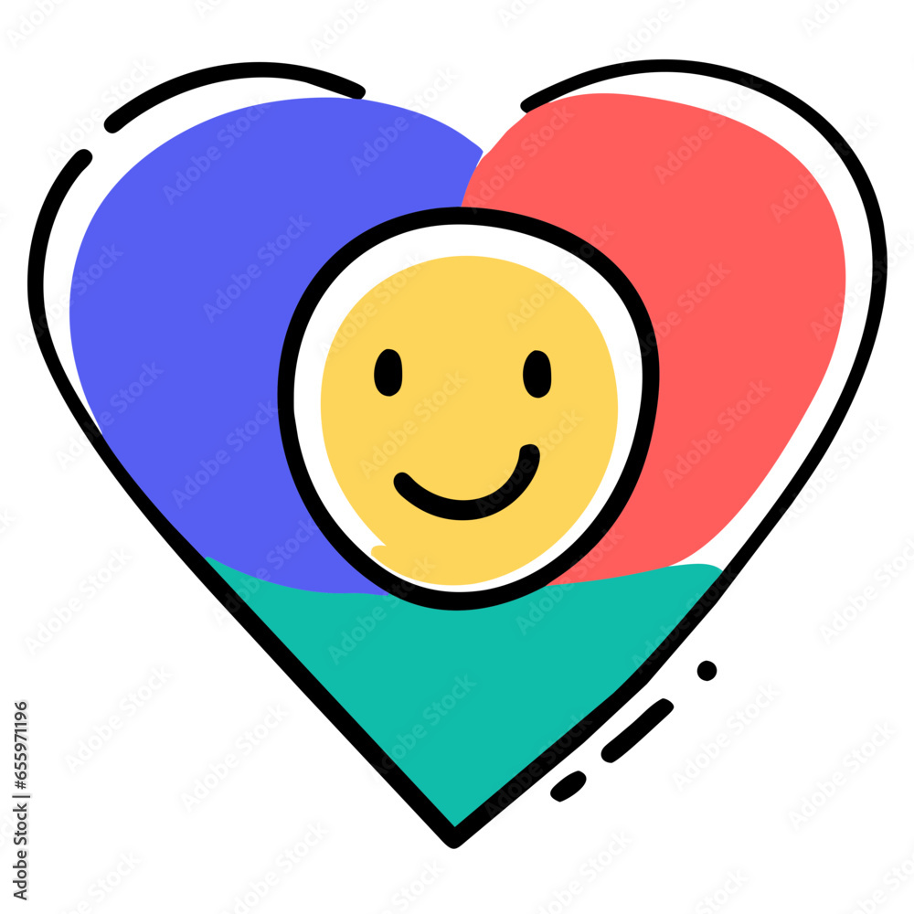 Vetor de smiley face emoji inside a heart, vector doodle icon, svg ...