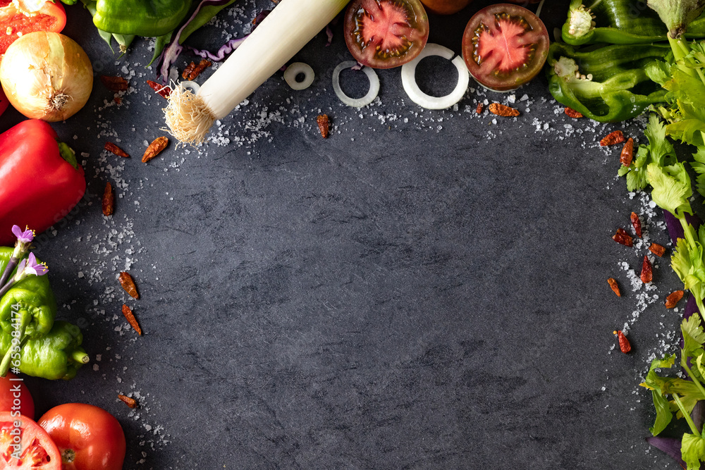 Fondo de comida vegetariana. Comida saludable. Colección de verduras y ...