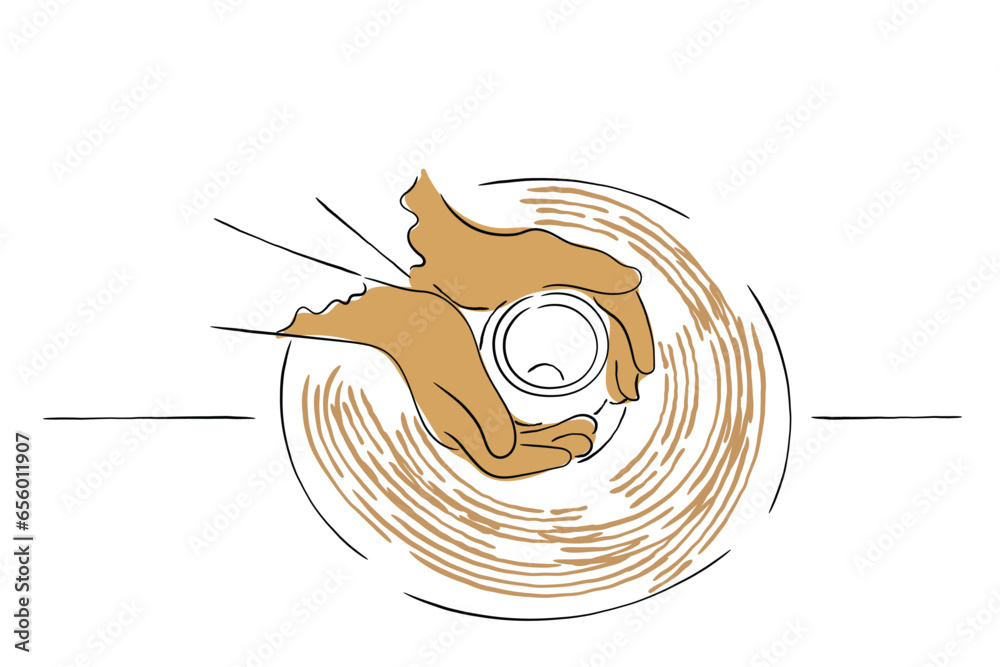Hand drawn line art vector of Pottery class tutorial. Pottery tools ...