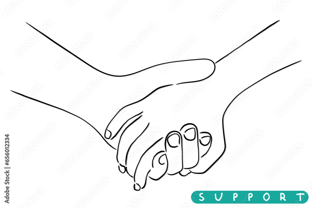 line art vector of friendship day. friends and support shown by hand ...