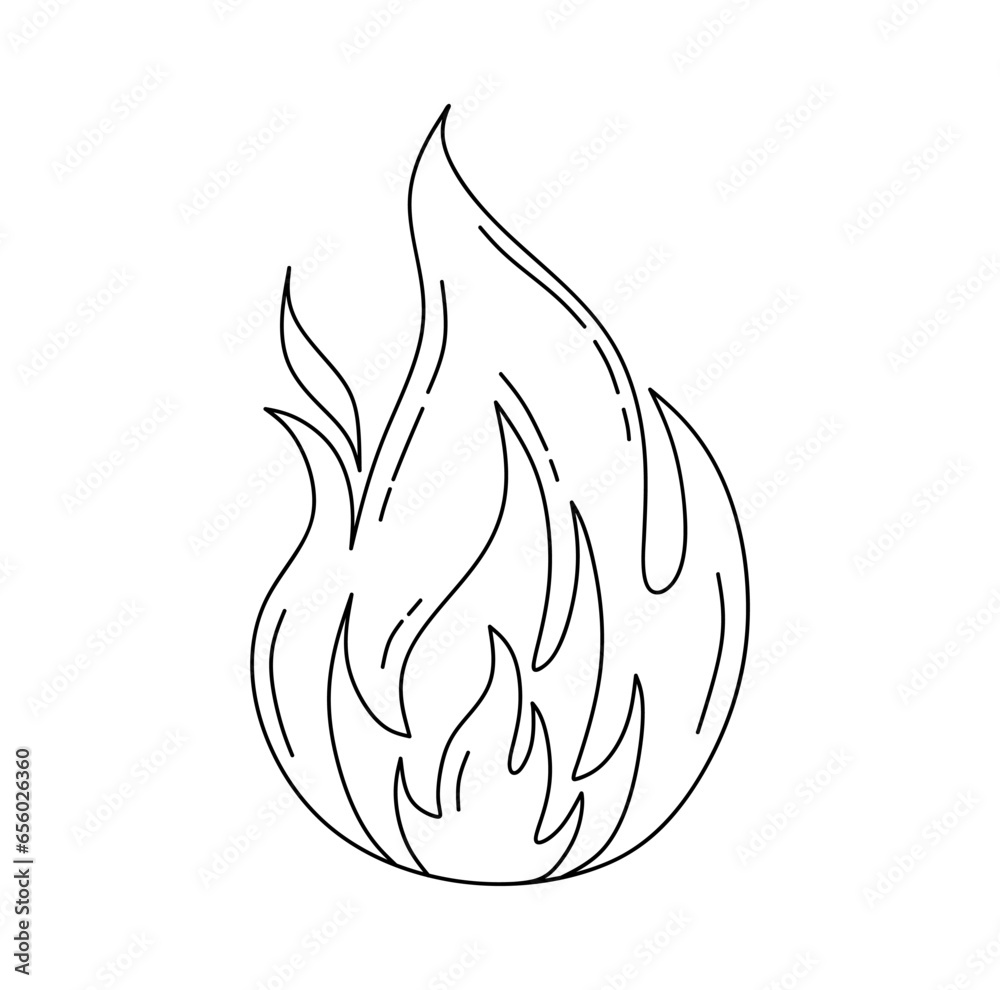 Fire outline icon. Burning fire in doodle style isolated on white ...