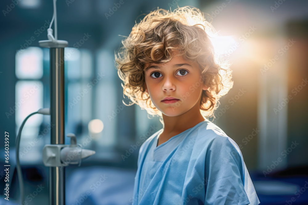 Young child readies for surgery, in a comforting hospital environment ...