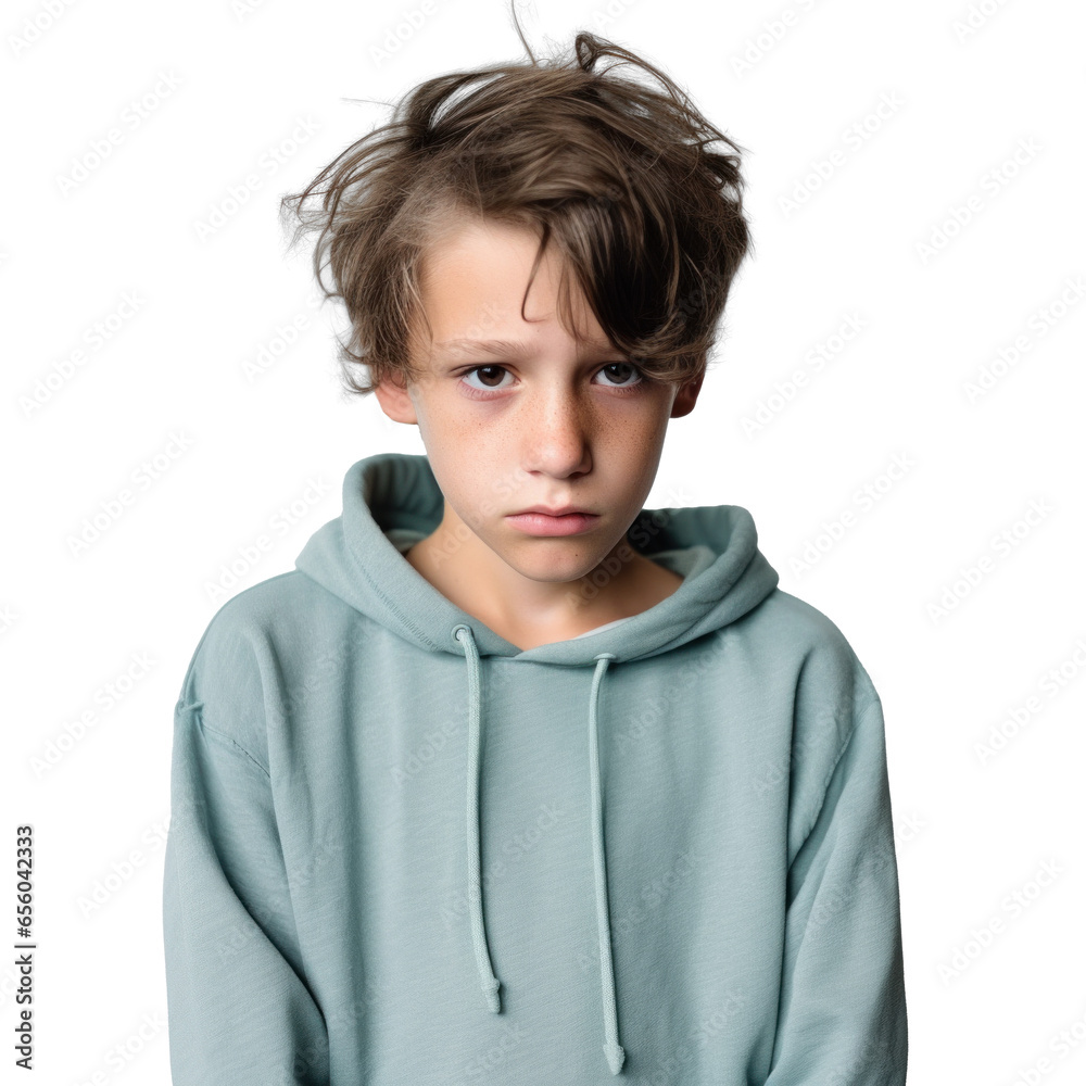 sad kid boy in a bad mood or sick and has problems, png file of ...