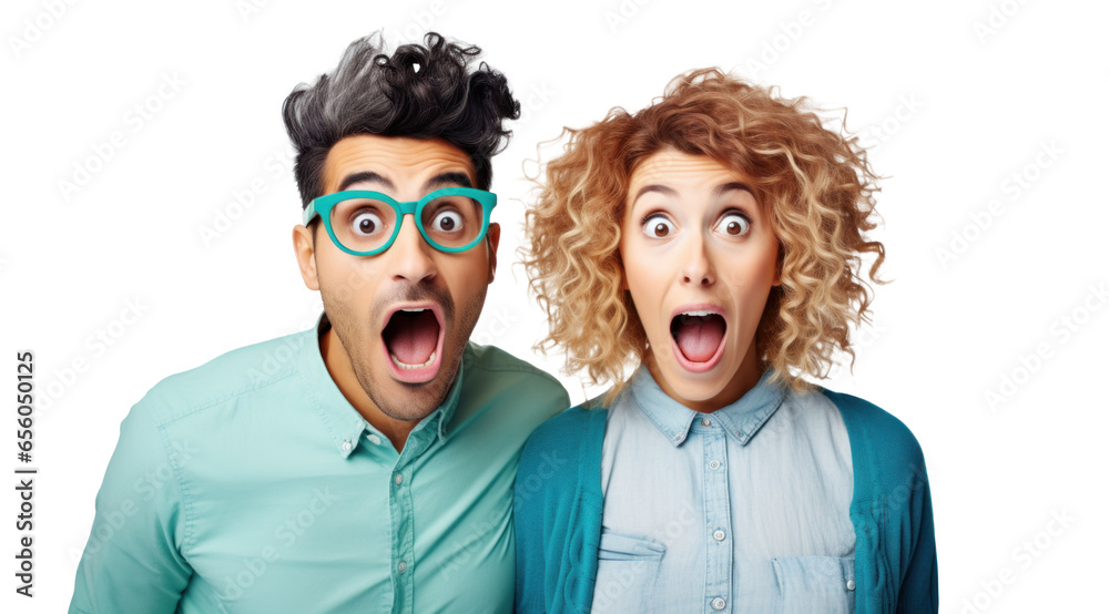 happy amazed couple of young people, png file of isolated cutout object ...