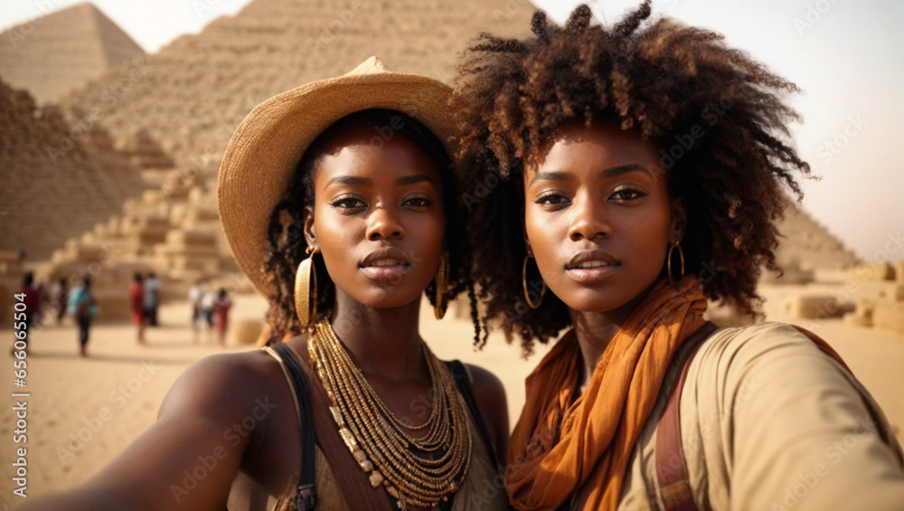 Two African women enjoying an incredible trip through the pyramids of ...