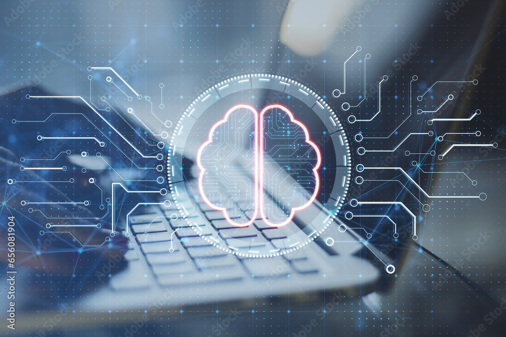 Close up and side view of female hands using laptop with creative ...