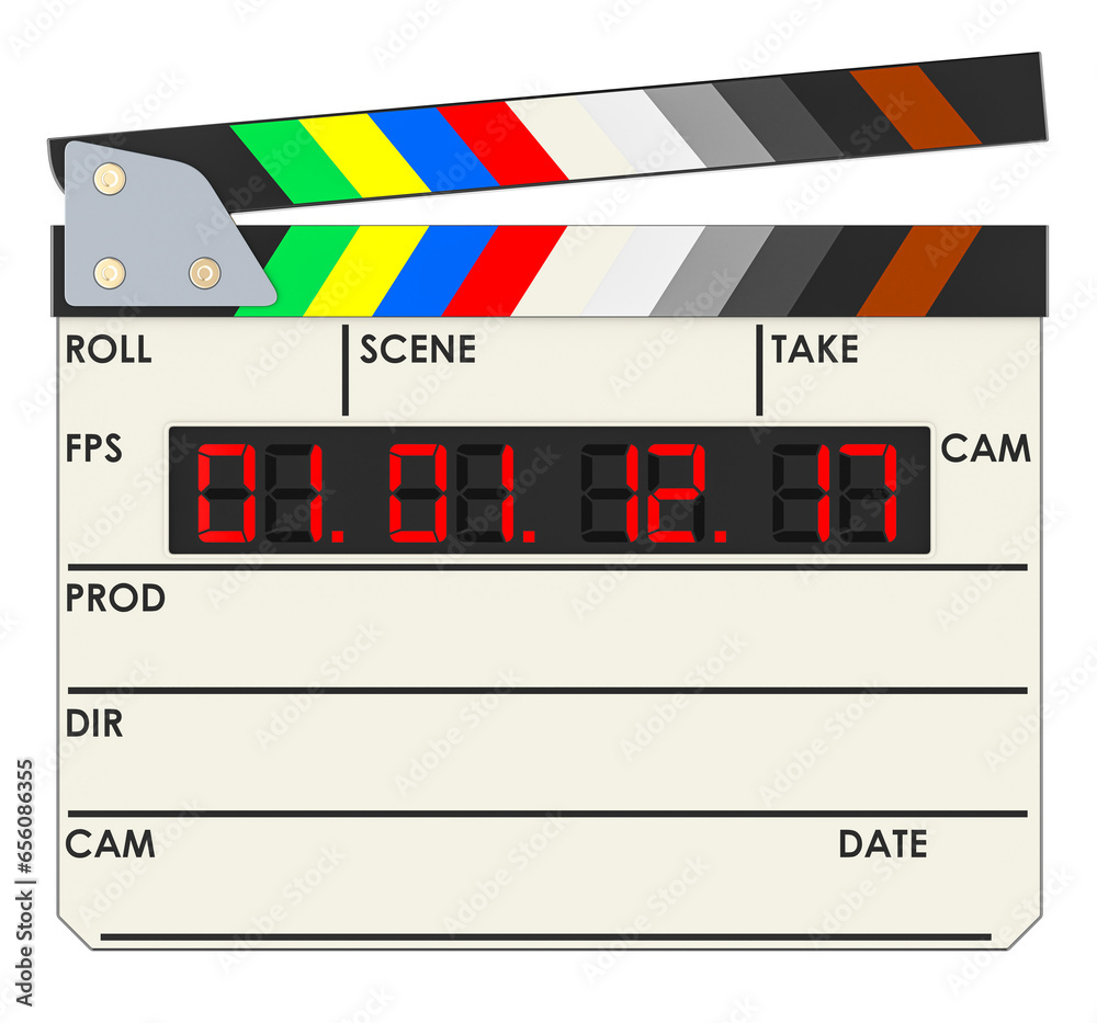 Digital movie clapper board, clapperboard, front view. 3D rendering ...