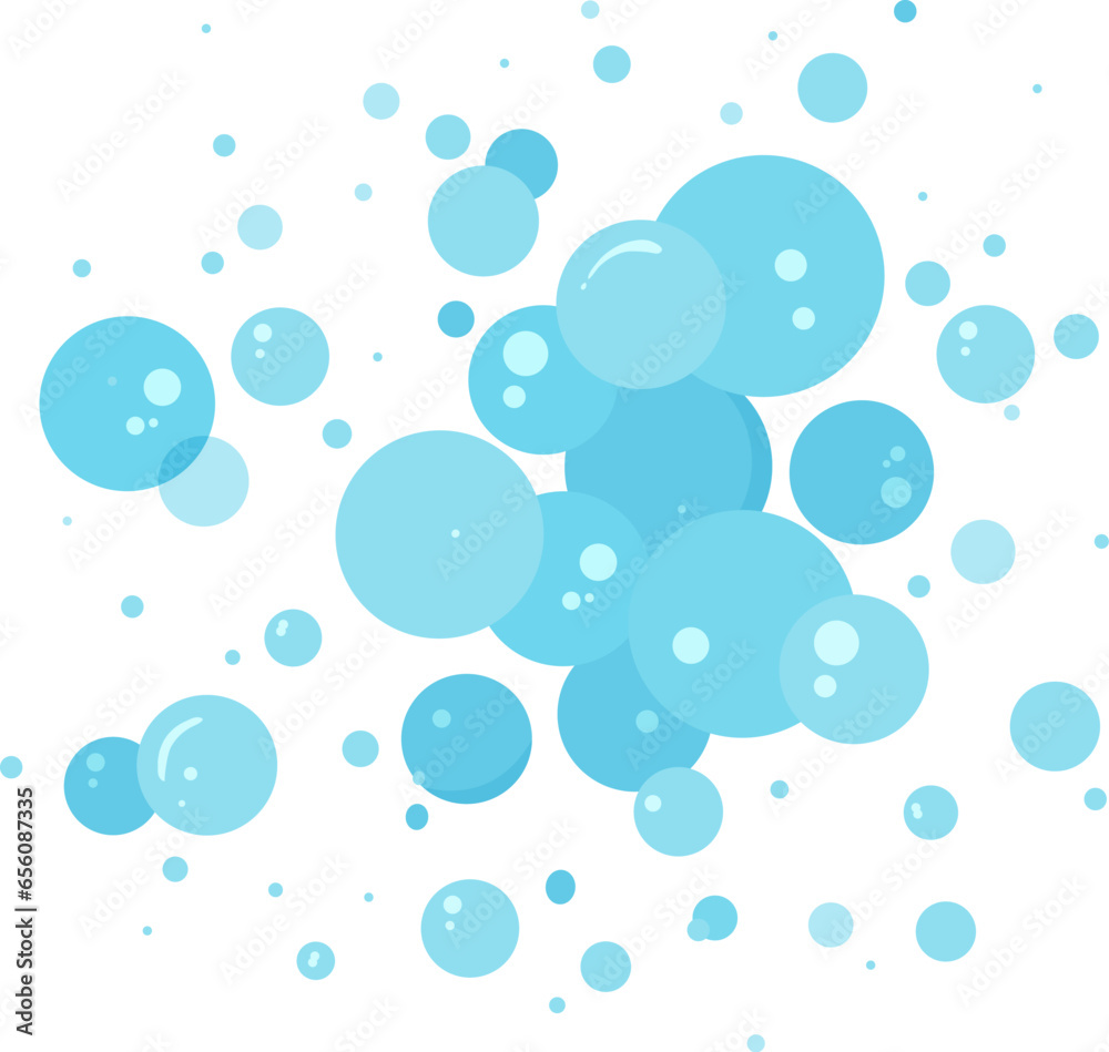 Foam bubble vector water icon, blue soap, bath shampoo suds splash ...