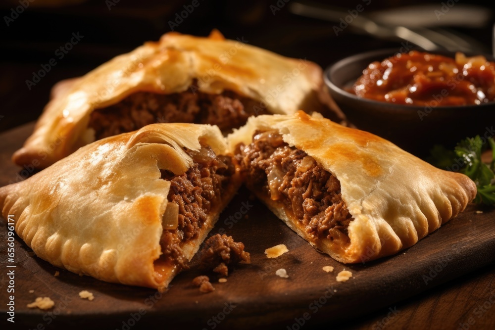 Bite into a warm, hearty beef empanada that features tender, slowcooked ...
