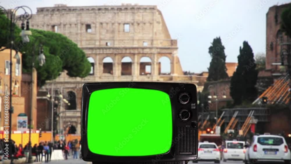 Old Retro TV Green Screen in Rome, Italy. You can replace green screen ...