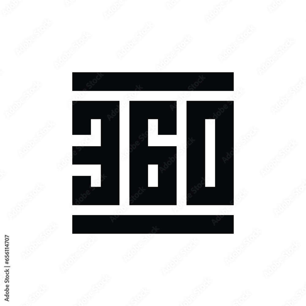 360 logo monogram vector illustration, square typography logo, black on ...
