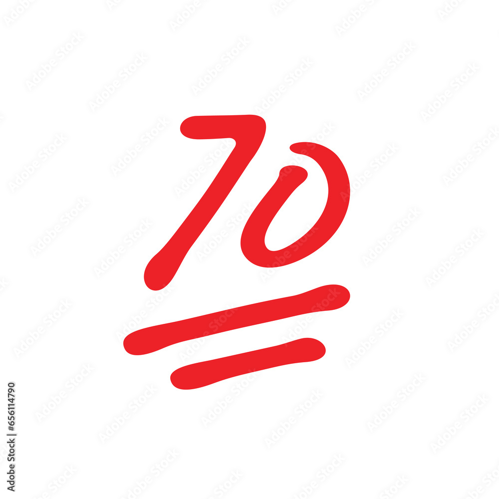 70 points test score, seventy points grade results, exam score vector ...