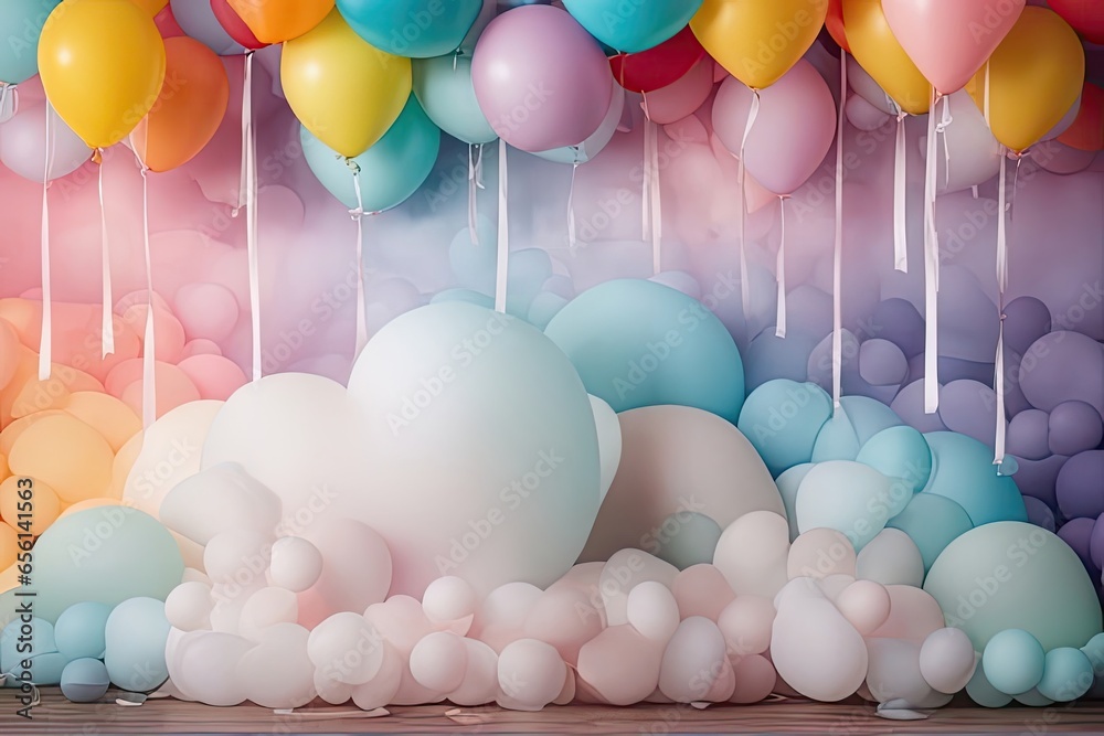 Rainbow Balloons Digital Party Backdrop Photography Background Birthday ...