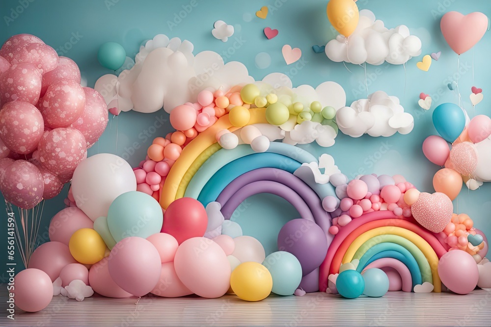 Rainbow Balloons Digital Party Backdrop Photography Background Birthday ...