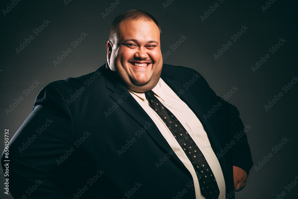 Fat man who is smiling and crossing her arms Stock Photo | Adobe Stock