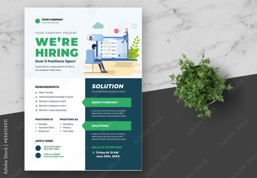Green and Dark Blue Company Open Positions Stock Template | Adobe Stock