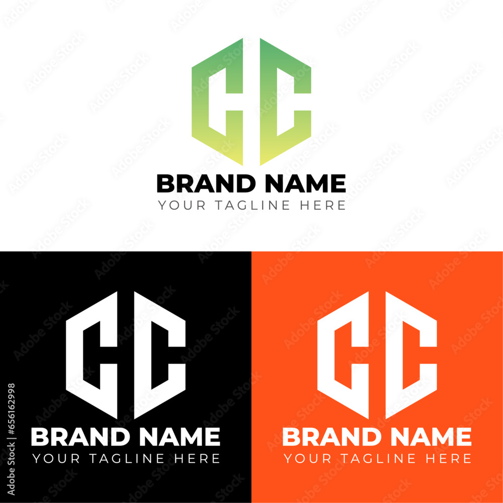C C letter polygon logo vector, Two letters C C logo design , Double ...