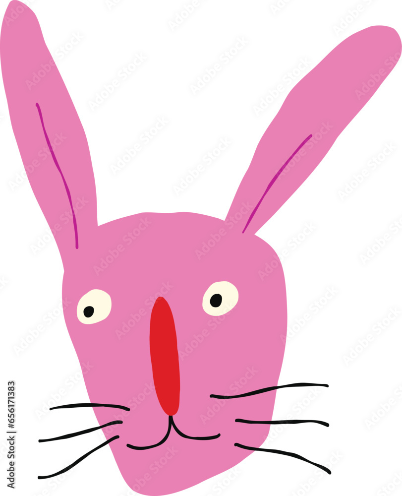 Lovely funny pink rabbit face. Modern comic cartoon illustration of ...