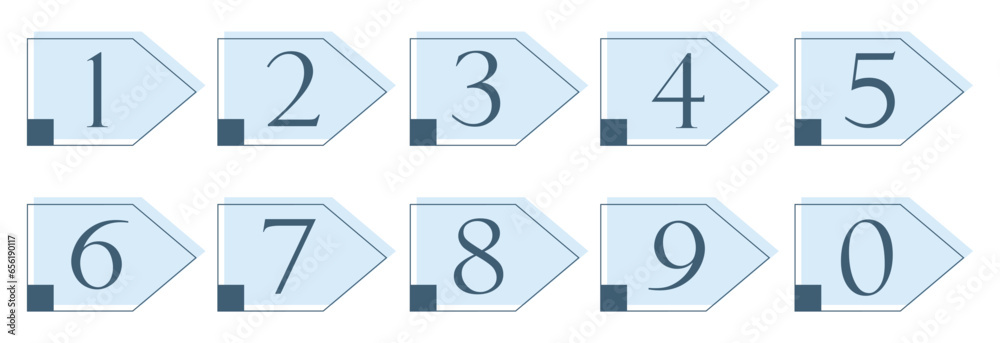 Blue Numbers Arrow Flags Icon Vector Numbering Info Markers 1-10 Stock ...