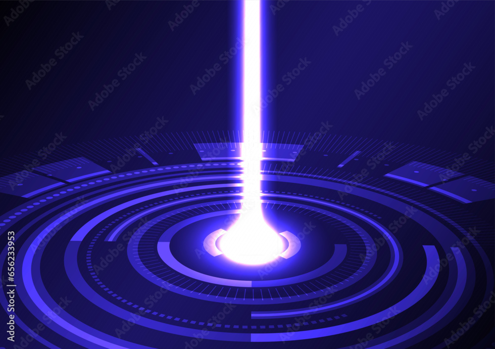 Gear wheel with glowing laser on dark background. Technology, network ...