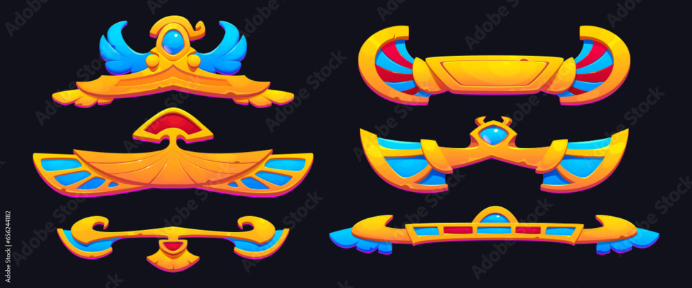 Ancient Egypt ui game gold frame vector symbol. Old egyptian pharaoh ...