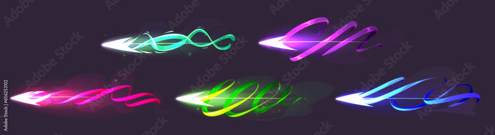 Game arrow with vfx motion and glow effect. Cartoon vector illustration ...