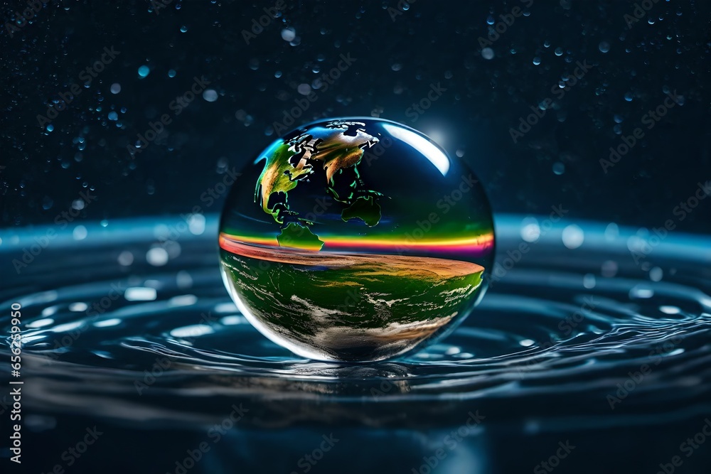 Earth inside a water drop, vibrant colors, volumetric light - AI ...