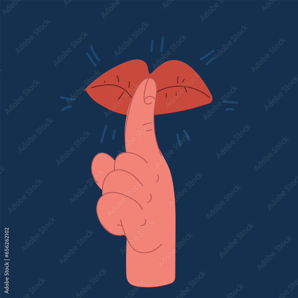 Cartoon vector illustration of lips with red lipstick and a finger ...