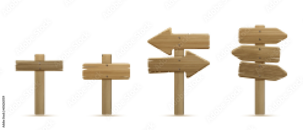 3d wooden arrow road sign board. Wood street pointer for direction ...
