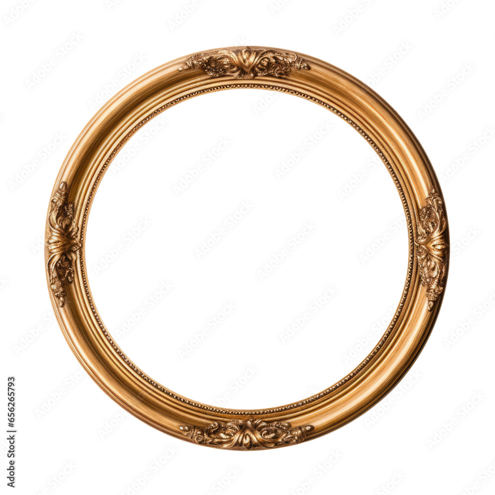 Antique carved gilded oval shape frame isolated on transparent ...