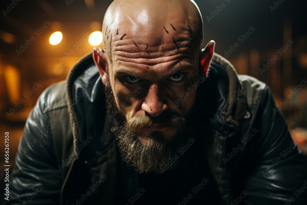 Pro wrestler's face, showing the intensity and determination etched in ...