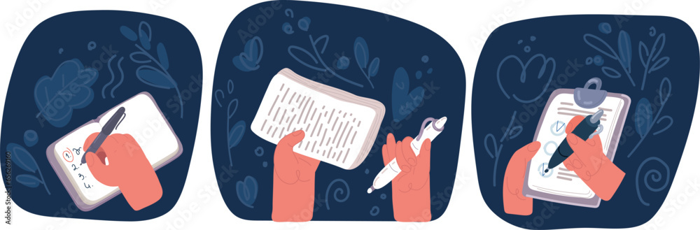 Cartoon vector illustration of Hands holding clipboard with checklist ...